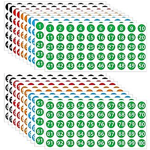 20 Sheets 1-100 Number Stickers, SourceTon 2000 pcs Round Colored Labels 1 Inch Self-Adhesive Vinyl Consecutive Number Stickers for Office Classroom Home Storage Classification, 5 Colors