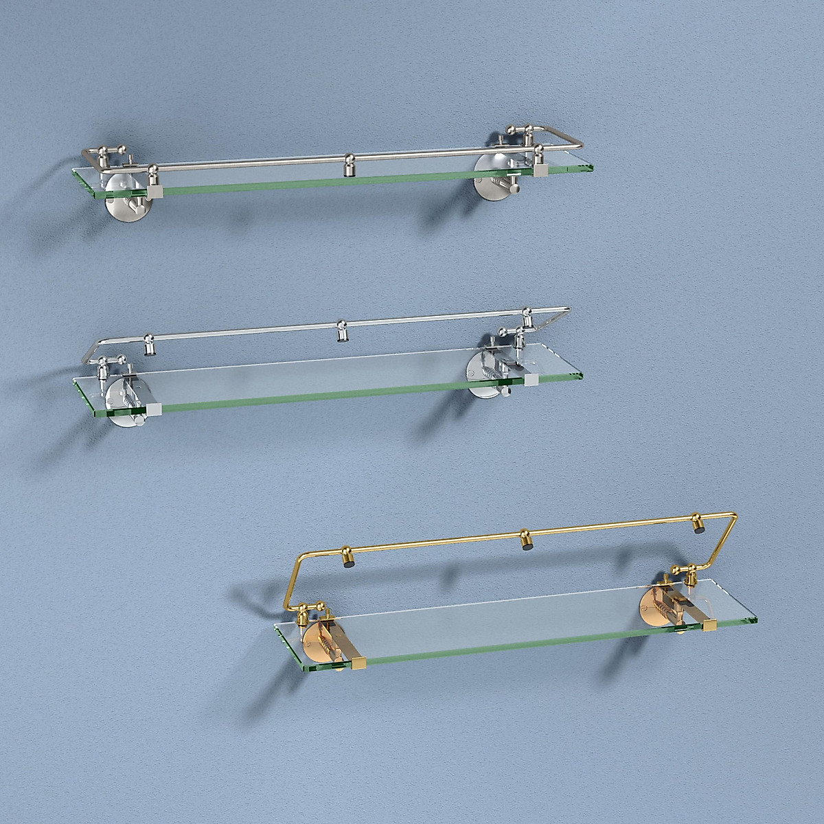 Gatco 1438 Glass Railing Shelf, Brass