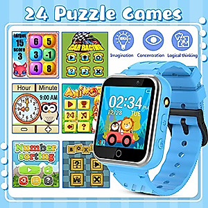 Kids Smart Watches,Gifts for Age 3-12 Boys Girls Dual Camera Touchscreen,Unicorn Digital Smart Watch for Kids with 24 Games, Pedometers，Music, Calculator,Learning Toys Birthday Gifts for Kids Blue