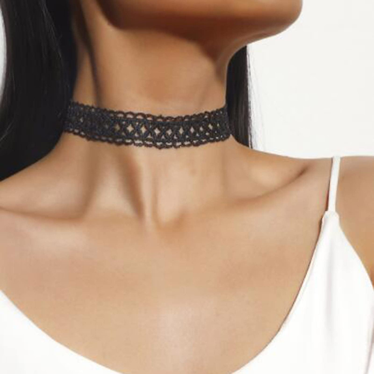 Aneneiceera Boho Black Lace Necklace Chain Hollow Lace Choker Necklace Adjustable Black Cord Necklace Sexy Lace Tattoo Necklace Black Collar Necklace Chain Jewelry for Women (Black)