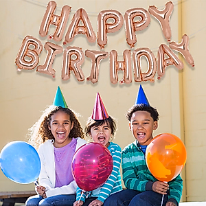 Accevo Rose Gold Happy Birthday Banner 16 Inch Foil Letters Balloons Happy Birthday Balloon for Kids, Child, Adults, Boys & Girls Birthday Decorations 3D Happy Birthday Balloons Sign Banner