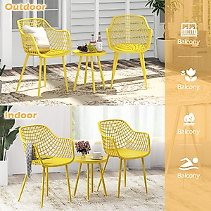 Tangkula 3 Piece Patio Bistro Set, All Weather Heavy Duty Table and Chairs Set of 2 with Widen Seats, Outdoor Furniture Set for Porch, Balcony, Backyard (Yellow)
