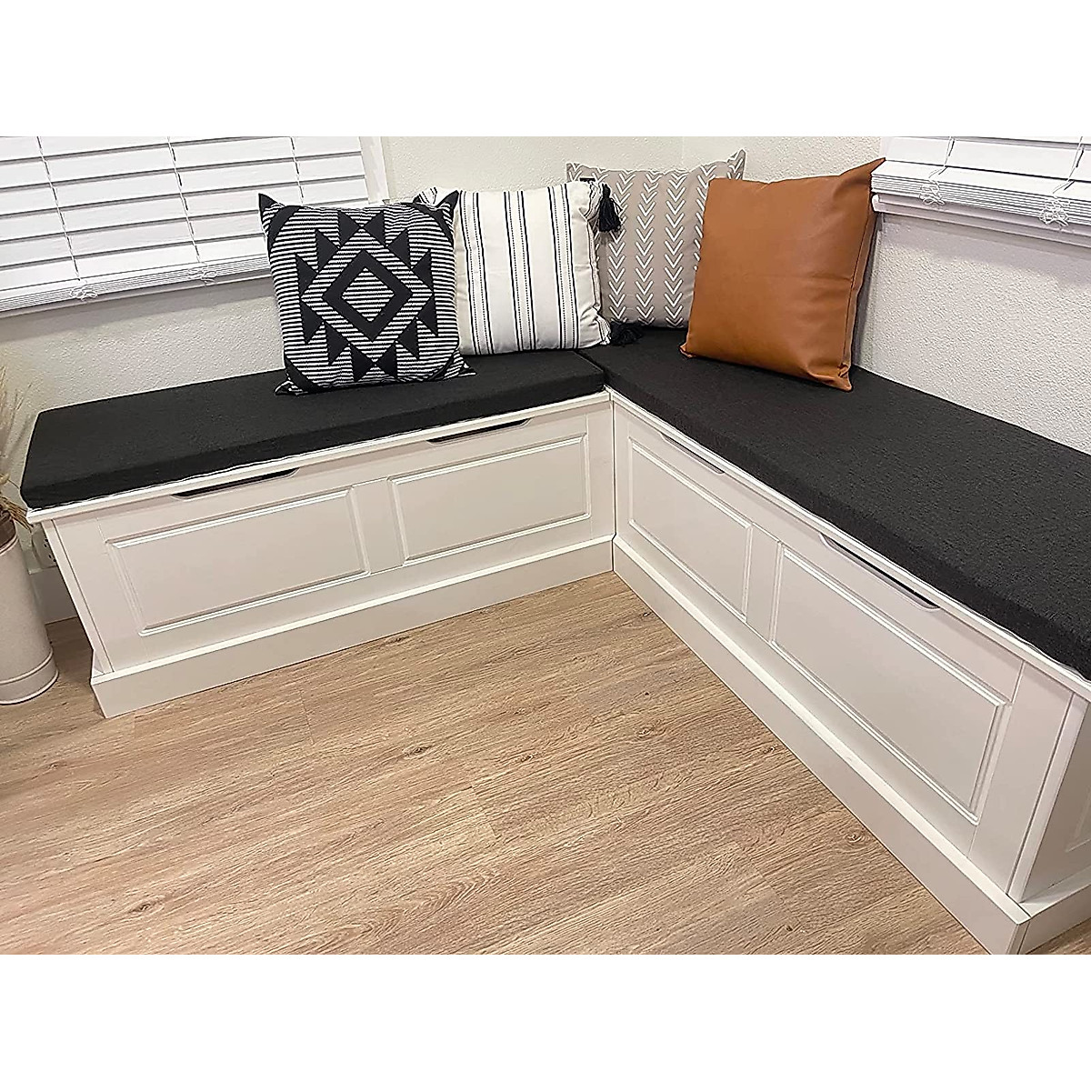 SINCERE Custom Size Bay Window Bench Pillow, Fireplace Hearth Cushion Pad, Made to Order Foam Seat Cushion, Personalized Non-Slip Bench Pad for Indoor Furniture, Sofa/Swing Cushion Replacement, Black