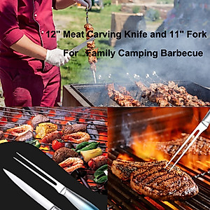 BECOKAY Carving Knife and Fork Set, High Carbon German Steel, 12" Meat Carving Knife and 11" Fork for Outdoor Camping Family Barbecue BBQ Turkey Gift, with Elegant Full Tang Handle (Blue)