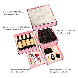 JiaWei Gift Box 9.4x9.4x3.7 Inches, Luxury Gift Boxes with Lid and Ribbon, Magnetic Hard Cardboard Gift Box, Collapsible Bridesmaid Proposal Box, Decorative Box for Presents, Wedding, Birthday(Pink)