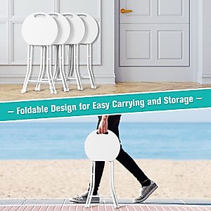 Giantex Set of 4 Folding Stool, Round Foldable Bar Stools, 4 Pack Portable Folding Chairs with Handle, Collapsible Stools 18 Inch 330lbs Capacity for Camping RV Party (White)