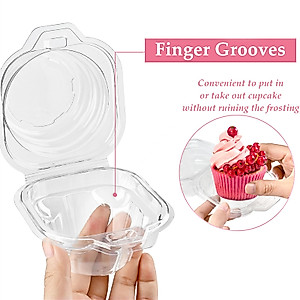 TOFLEN Individual Cupcake Containers (100-Count) Bulk Disposable Plastic Cupcake Holder, Stackable Deep Dome Lid Cupcake To Go Box for Single Muffin, Hot Cocoa Bomb and More