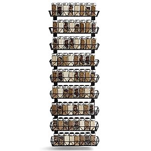 Spice Rack Wall Mount, 9 Tier Adjustable Spice Rack, Spice Organizer, Pantry Door Organizer, Heavy Duty/Easy to Assemble Space Saving Hanging Spice Seasoning Rack Organizer for Kitchen Cabinet
