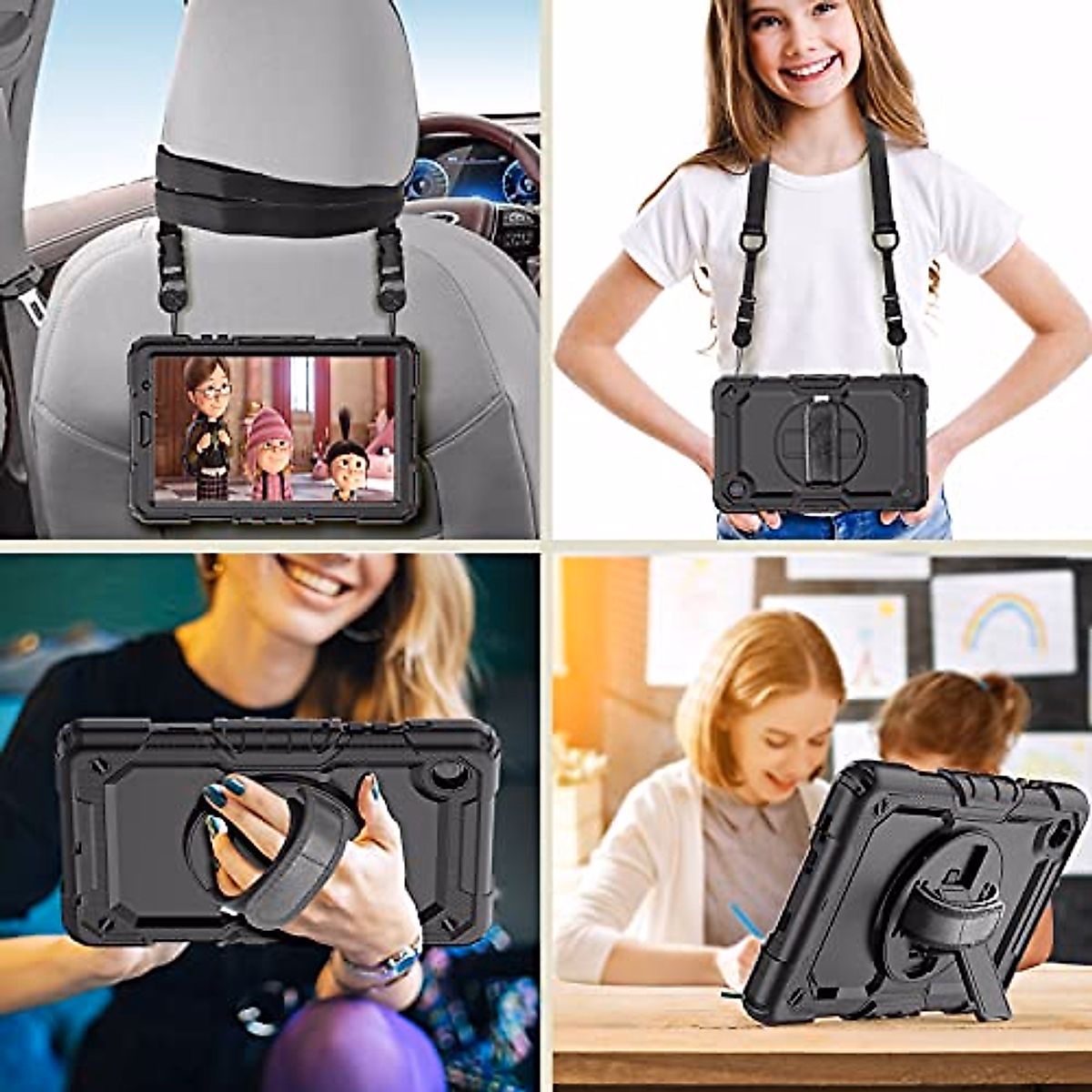 Herize Case Compatible with Samsung Galaxy Tab A7 Lite 2021 with Screen Protector | Heavy Duty Case SM-T225/T220 | Full Body Shockproof Sturdy Rugged Rubber Protective Case W/Hand Strap Shoulder Strap