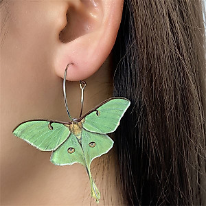 Moth Butterfly Earrings.Punk Insect Drop Earrings Color Acrylic Moth Wing Earrings Statement Black Earrings Party Jewelry for Women (Green)