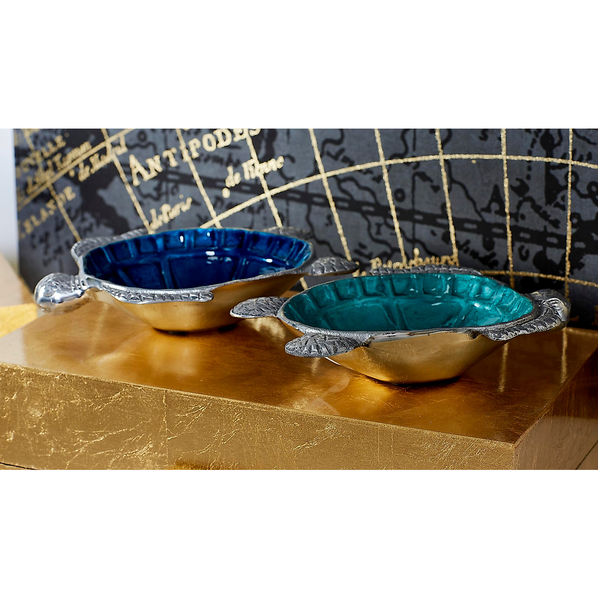 Deco 79 Aluminum Turtle Serving Bowl, Set of 3 8"W, 2"H, Silver