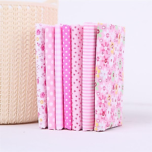 7Pcs Top Pink Cotton Craft Fabric Bundle Squares Patchwork DIY Sewing Scrapbooking Quilting Floral Dot Pattern Craft and Hobby Fabric 10" x 10" (25cm x 25cm)