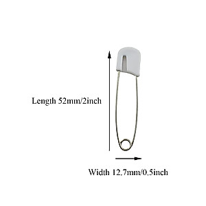 HAHIYO 52mm Length Plastic Head Cloth Pins Closed Sturdy Easy Penetrate Safer Operate Reusable Durable Stainless Steel Nappy Diaper Pin White 50 PCS for Sock Towel Bed Sheet Vurtains Clothing