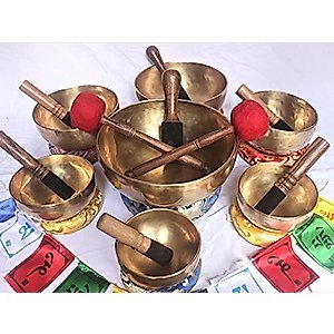 Chakra Healing Tibetan Singing Bowl - Set of 7 - Hand Hammered Tibetan Meditation Singing Bowl Nepal