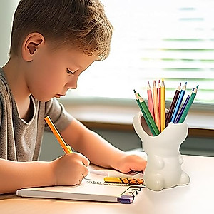 ComSaf Cute Hippo Shaped Pen Pencil Holder, White Ceramic Succulent Planter Pots for Home Office Decoration Desk Organization, Set of 1