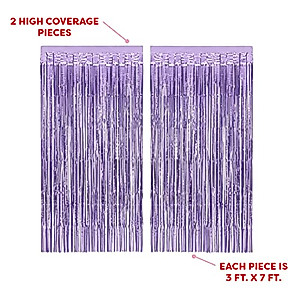 xo, Fetti Party Decorations Matte Purple Fringe Foil Curtain - Set of 2 | Bachelorette Bridal Shower Backdrop, Wedding, Birthday Photo Booth