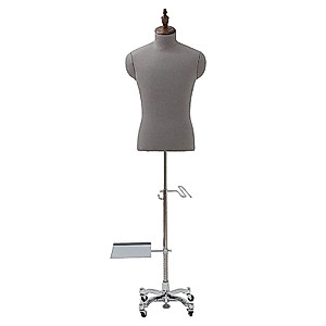 LXLA Rolling Male Mannequin with Wheels Base, Shoe & Pants Rack, Clothing Store Display Manikin Half-Body Adjustable Height, Tailor's Dummy for Cloakroom ( Color : Silver Base Stand )
