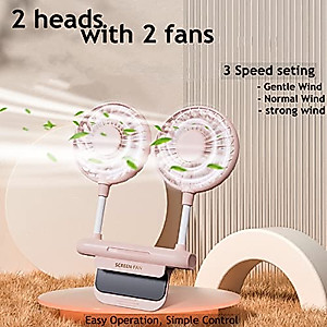 Lrufodya Monitor Clip on Fan Mini Clip Fan, Desktop Fan with 3 Speeds Strong Wind Office Fan for Girls Women, Table Fan with Sturdy Adjustable Clamp, Small Fan USB Fan for Office (Cherry Pink)