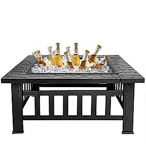 32" Square Metal Fire Pit Outdoor Patio Garden Backyard Stove Firepit Brazier