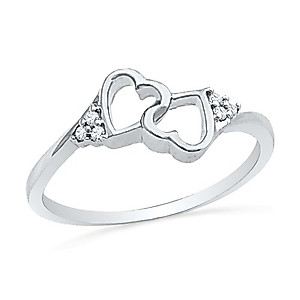 DGOLD Sterling Silver Round Diamond Double Heart Ring (0.03 cttw)