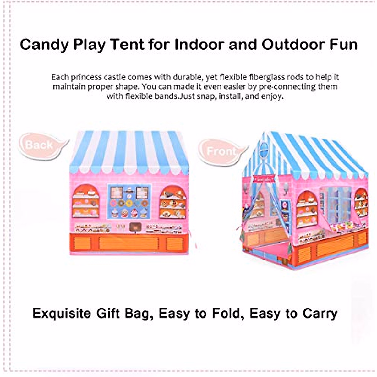 Anyshock Playhouses Kids Outdoor and Indoor Castle Tent Toys with Carrying Case for Over 3 Years Old Children - Pink Candy Princess Tent