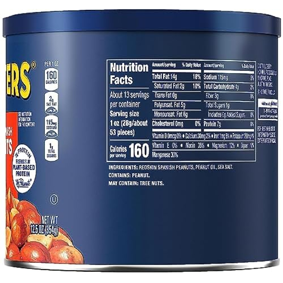PLANTERS Redskin Spanish Peanuts, Roasted Salted Peanuts, Plant Based Protein 12.5 Ounce (Pack of 6)