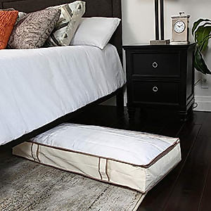 Smart Design Jumbo Underbed Organizer Set of 4 with Aromatic Cedar, Zipper, Handle, and Clear Window - Holds Clothing, Blankets, & Home Items - VentilAir Cotton Canvas Material - 42 x 6 Inch - Canvas