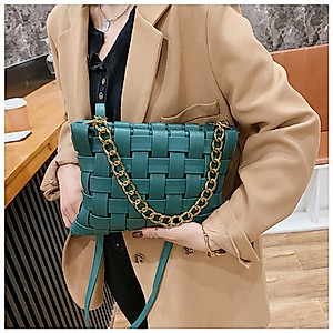 YP Women Large Crossbody Bag Woven Envelope Purses Pu Leather Shoulder Handbags (B-Green)