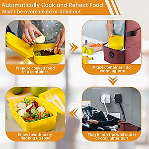 Aotto Electric Lunch Box Food Heater - 12V/24V/110V 3-in-1 Portable Oven & Food Warmer, Heated Lunch Box for Adults, Cook, Reheat, Keep Meals Warm for Car, Truck, Office, Travel, Home - Red