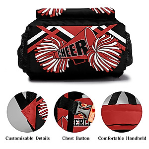 Zaaprint Cheerleaders Red Black Cheer School Backpack Shoulder Shopping Bag Travel Casual Bags with Name Text