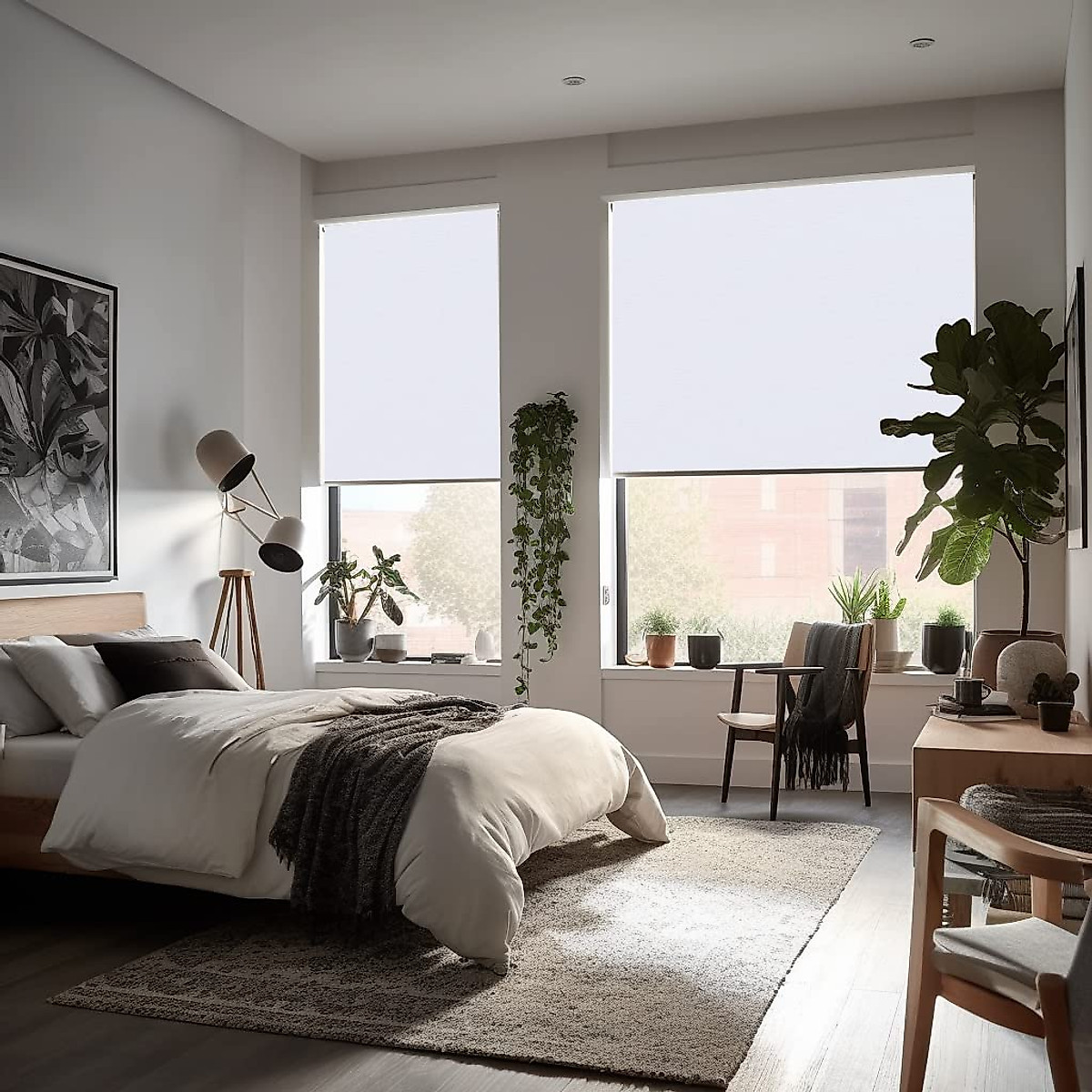 LINKCOO 100% Blackout Roller Window Shades, Room Darkening Window Blinds with Thermal Insulated Fabric, Corded Roll pull down shades for home and office (White - Width 10", Max Drop Height 79")