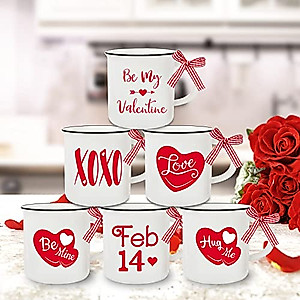 Whaline 6Pcs Valentine's Day Mini Coffee Mug with Ribbon Red Heart Mini Mug Love Be My Valentine Tiered Tray Decor for Valentine's Day Anniversary Table Centerpieces Decoration