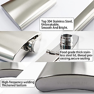 LELE LIFE 8oz/230ml Hip Flask with Belt Leather Case, Easy To Carry, 18/8 304 Stainless Steel Hip Flask for Liquor, Leak Proof Drinking Flask with Small Funnel