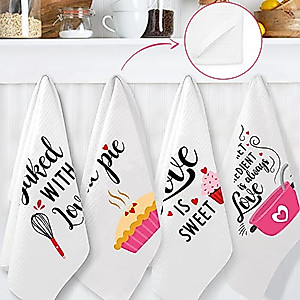 Valentine's Day Kitchen Towels Baking Love Bathroom Hand Towels w/Hanging Loop (Symmetrical Pattern), 23.5''x16'' Super Absorbent Soft Love Towel Valentines Day Kitchen Bath Gift for Him or Her