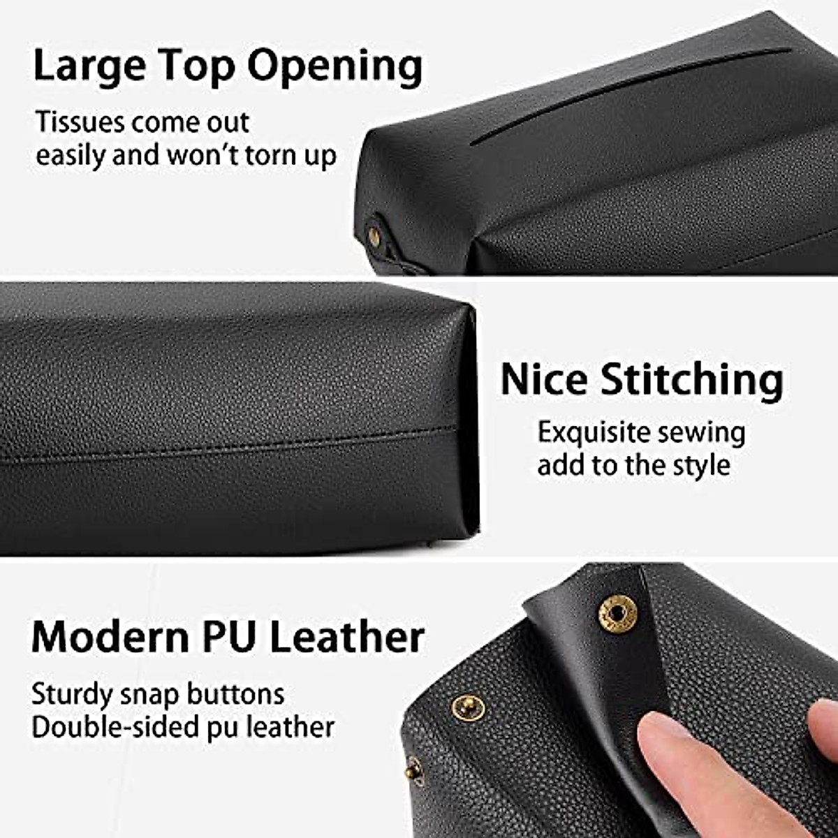 HELMDY Tissue Box Cover Rectangular: Modern Decorative PU Leather Tissue Box Organizer Holder 9.84"X5.51"X3.86" for Bathroom Vanity Countertop & Night Stands & Office Desk & Car (Black)