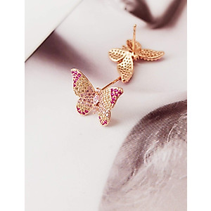 ANNBABIC Colorful CZ Butterfly Stud Earrings for Women - Cubic Zirconia Paved Butterfly Earrings - Butterfly Earrings Plated in RoseGold