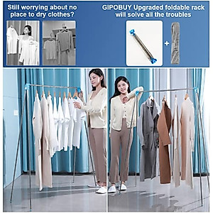 ANLEBUY Portable Travel Garment rack, Foldable Collapsible Clothing Rack, Folding Portable clothes rack for Dance, Painting, Travel, Camping, pool, Compact Mini Hanging Coat Drying Rack, Blue Used