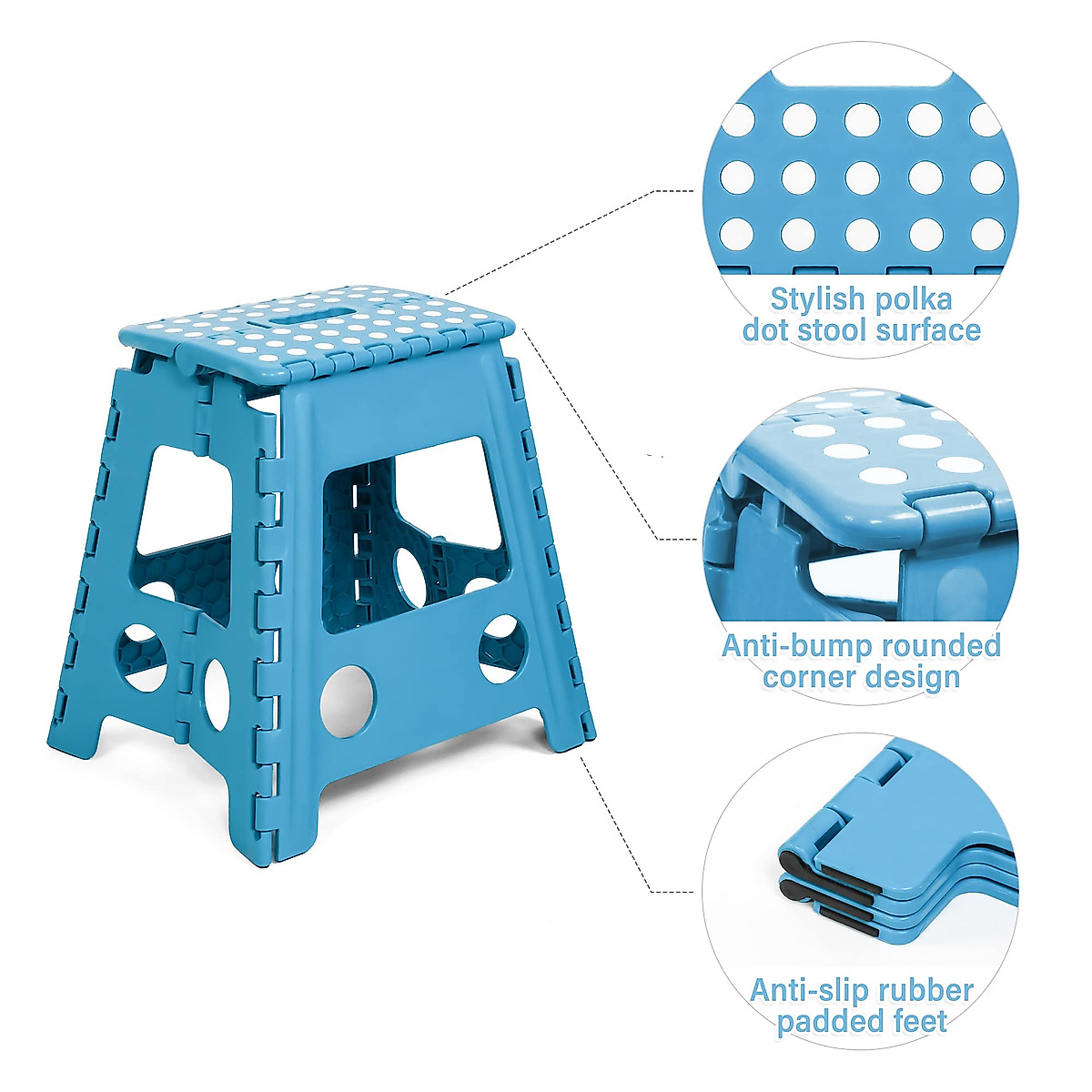 2 Pack 16 Inch Foldable Step Stool for Kids Folding Step Stool for Adults Lightweight Non-Slip Design Kitchen Stepping Stools Garden Step Stool Great for Bathroom, Bedroom, Living Room Blue