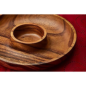Handcracfted Acacia Wood Chip and Dip Specialty Salsa Bowl Plate Tray 10' D x 1.5" Thick
