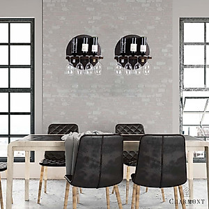 Charmont Wooden Rustic Round Wine Rack - USA Made 3 Bottle & 4 Stemware Glasses Wall Mounted Wine Holder, Anniversary, Wedding Gift for Farmhouse Home, Bar Decor and Storage (Dark Walnut Finish)