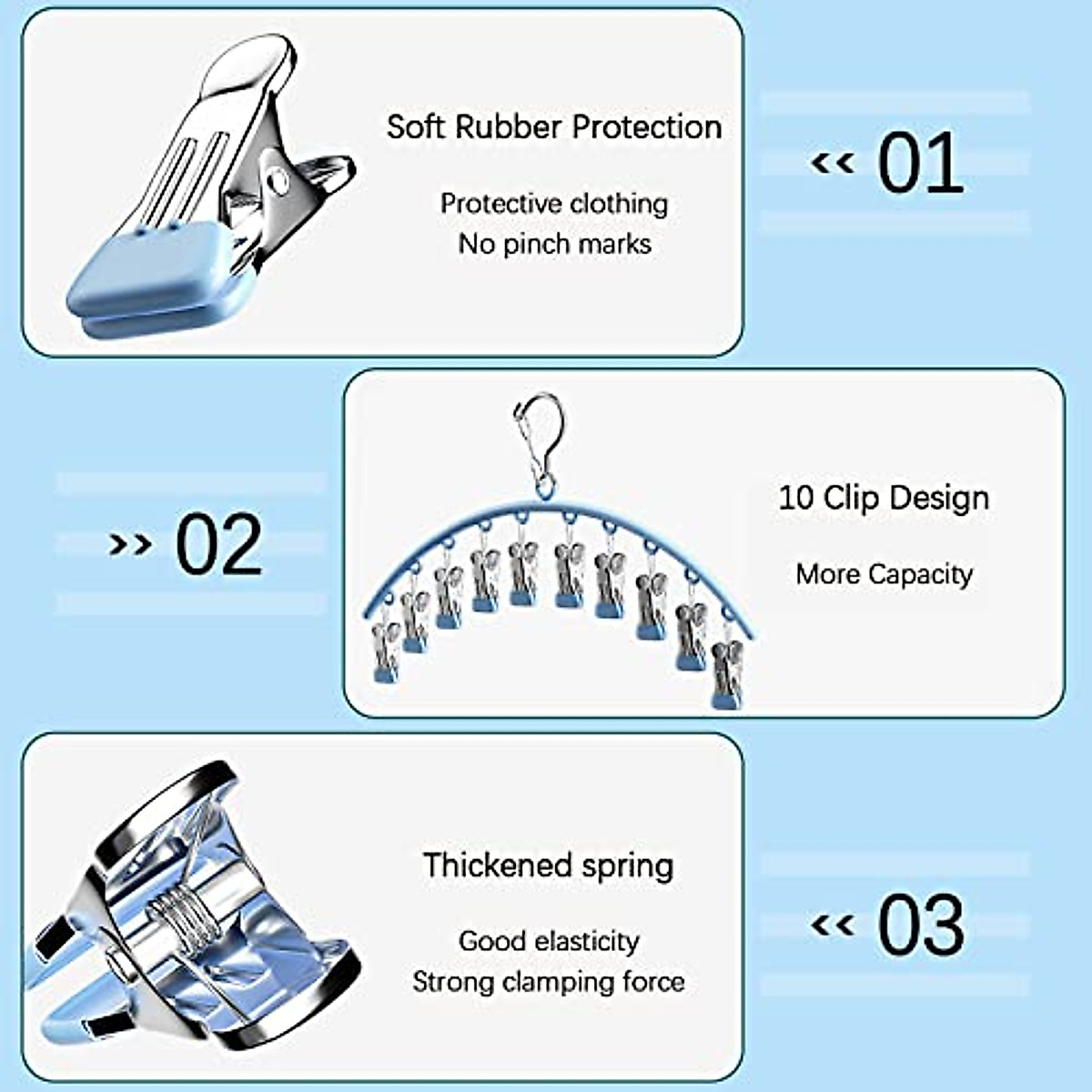 2 Pack Hanging Leggings Organizer for Closet, Legging Holder with 10 Clips Holds 20 Leggings, 360° Roatable Pant Hook Hanger with Rubber Coated Space Saving Organization（Blue）