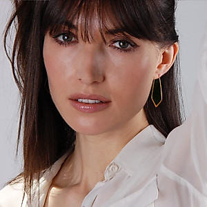 Humble Chic Geometric Chevron Threader Hoop Earrings - Lightweight Cutout Thin Wire Drop Dangles, 18K Yellow - 1.5 inch