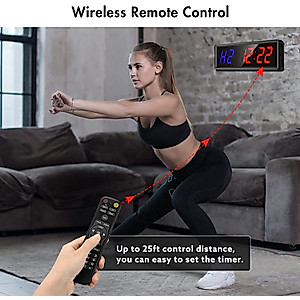 Seesii Gym Timer,LED Workout Colck Count Down/Up Clock,11.5" x 4" Ultra-Clear Digital Display, Power Bank Compatible with Workout Metal Stopwatch, Multi-Scenes with Remote (1.5 Inch Blue Red)