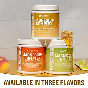 GoBiotix Magnesium Glycinate Powder - Magnesium Complex Supplement with Citrate, Malate, and Glutamine Chelate - Sugar Free, Non GMO - 420 mg per Serving - 60 Servings per Tub - Peach Tea