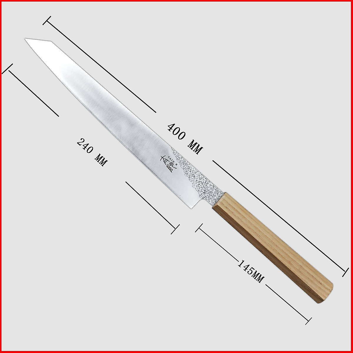 TAIE Kitchen Carving Knife 9.5 Inch Japanese Sujihiki Knife High Carbon Powder Forge Stainless Steel 905 Blade With 62 HRC Ash Wood Handle Light Weight Comfortable Grip 240mm