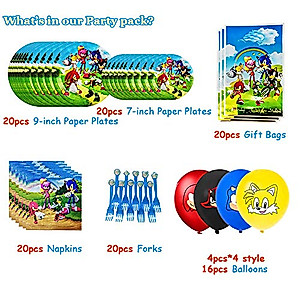 200 PCS Hedgehog Birthday Party Supplies for Hedgehog Party Decorations Includes Stickers, Hanging Swirl Decorations, Birthday Banner, Cupcake Decoration, Balloons, Tablecloth, Napkins, Plates, Gift Bags, Fork