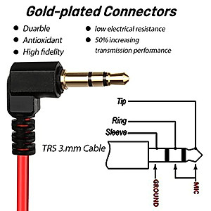 COCOMK TRS Cable,3.5mm TRS to TRS Adapter Microphone Patch Cable,1/8 Aux Cord TRS Audio Converter Patch Cables,Cameras Coiled Live Streaming Mic Cord (Red)
