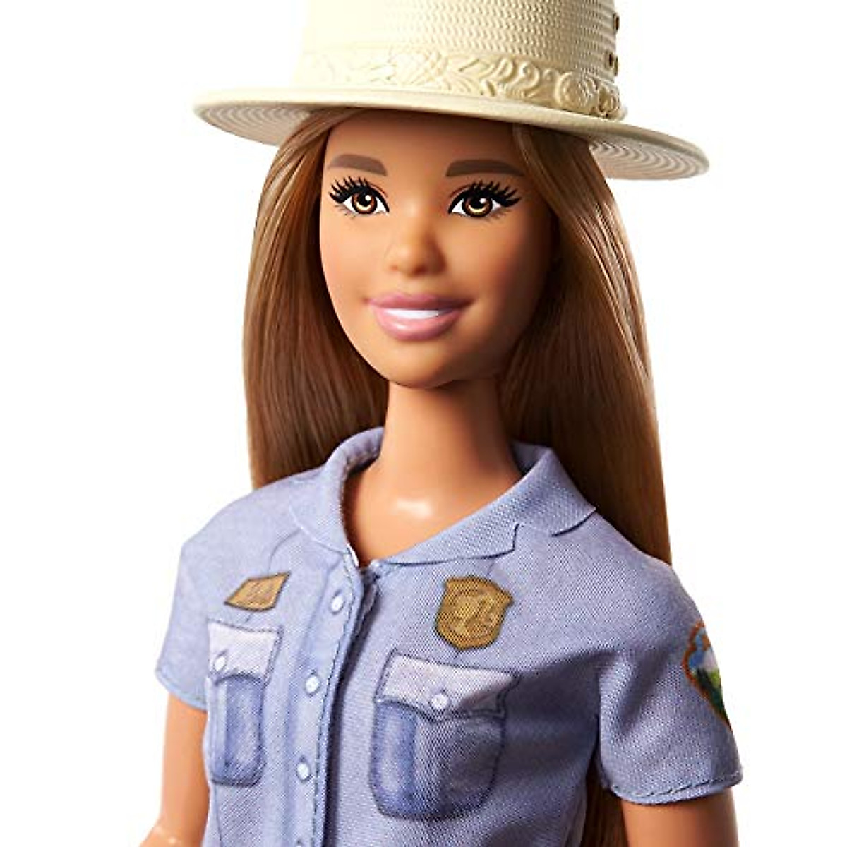Barbie 12-in Blonde Curvy Park Ranger Doll with Ranger Outfit Including Denim Shirt, Green Khaki Shorts, Brown Belt, Brown Boots & Straw Hat; for Ages 3 Years Old & Up