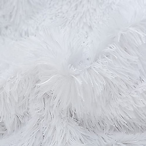 UOZZI BEDDING White Faux Fur Comforter Set Queen 3 Pieces - 1 White Shaggy Comforter Set and 2 Pillowcases, Ultra Soft and Easy Care Luxury Plush Shaggy Duvet Set