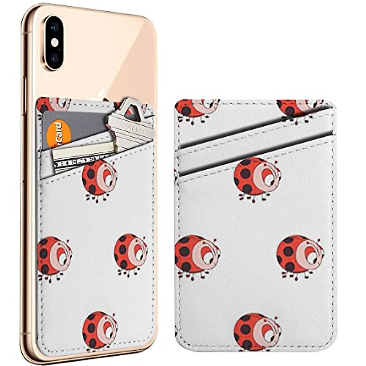 Diascia Pack of 2 - Cellphone Stick on Leather Cardholder ( Colorful Ladybug Cute Pattern Pattern ) ID Credit Card Pouch Wallet Pocket Sleeve